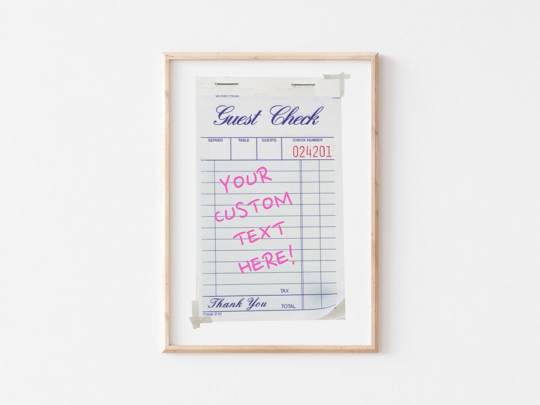 Custom Guest Check Art Print, Trendy Wall Art, Modern Retro Apartment ...