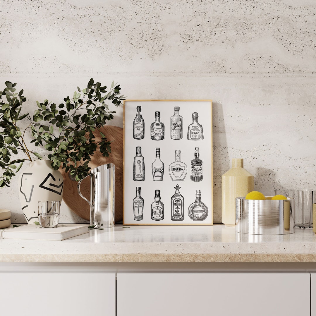 Retro Bar Cart Wall Art, Bar Cart Accessories, Bar Cart Print, Bar Sign ...