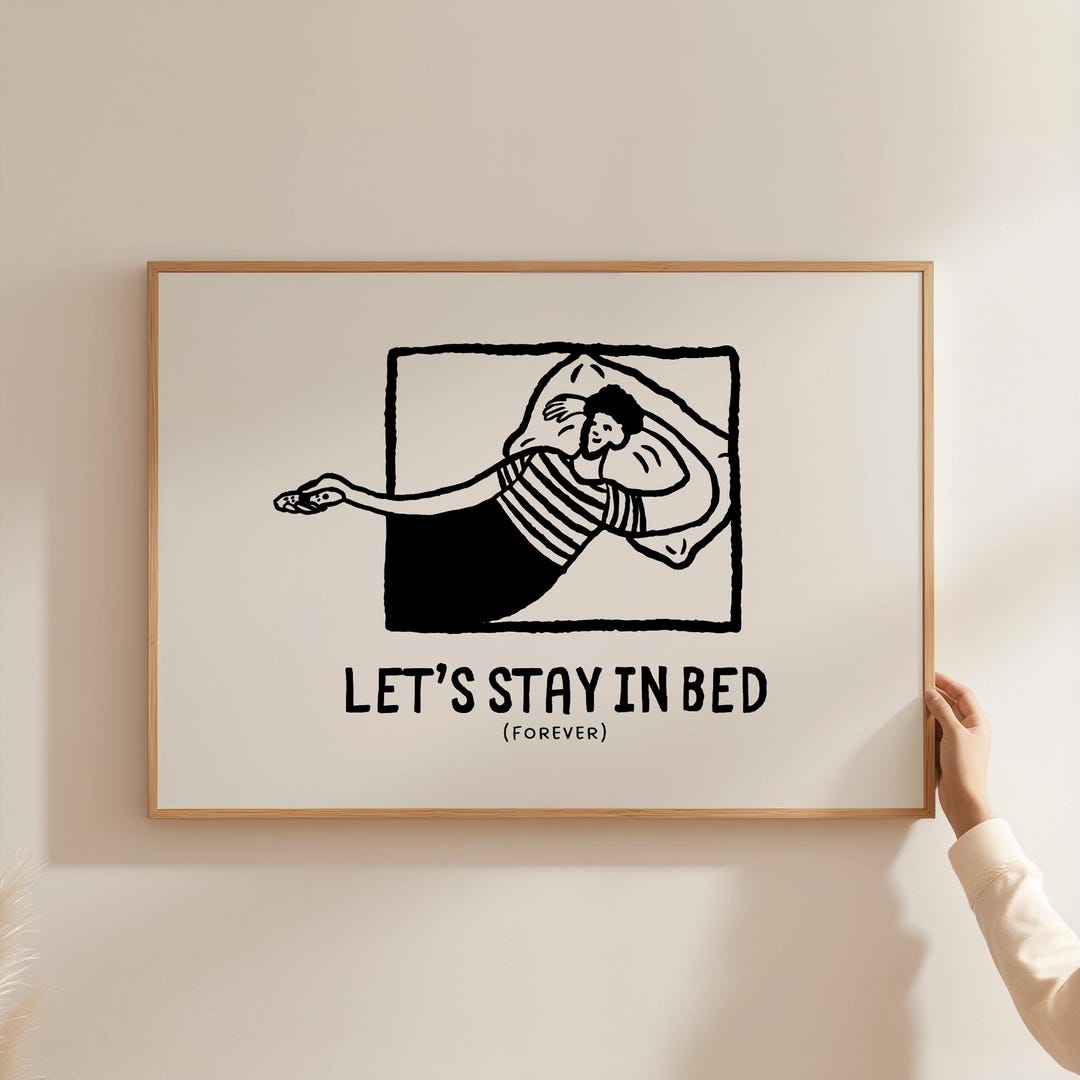 Let's Stay in Bed Print, Retro Bedroom Prints, Trendy Above Bed Wall ...