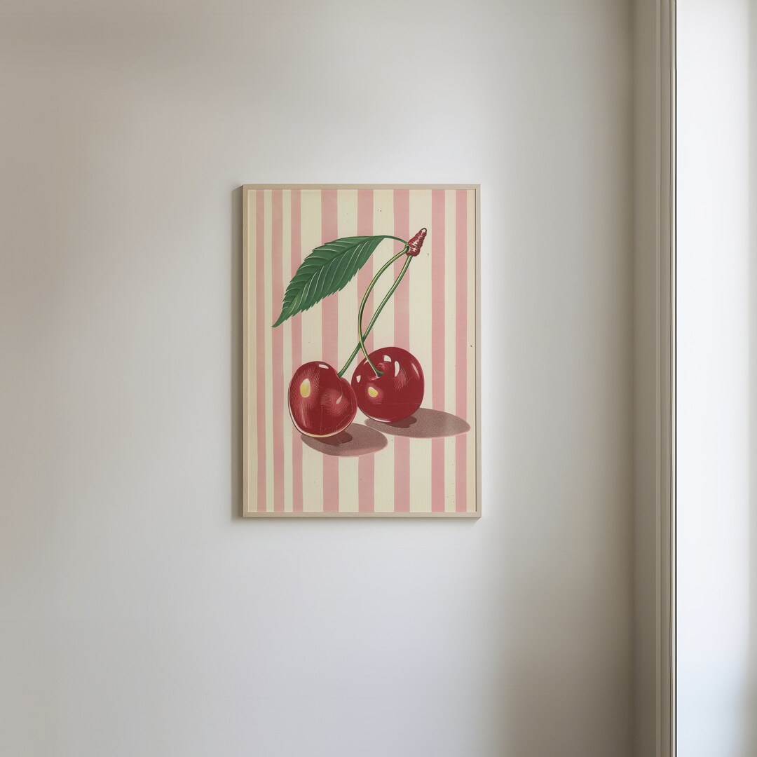 Preppy Cherry Poster, Cherries Print, Trendy Printable Wall Art, Retro ...