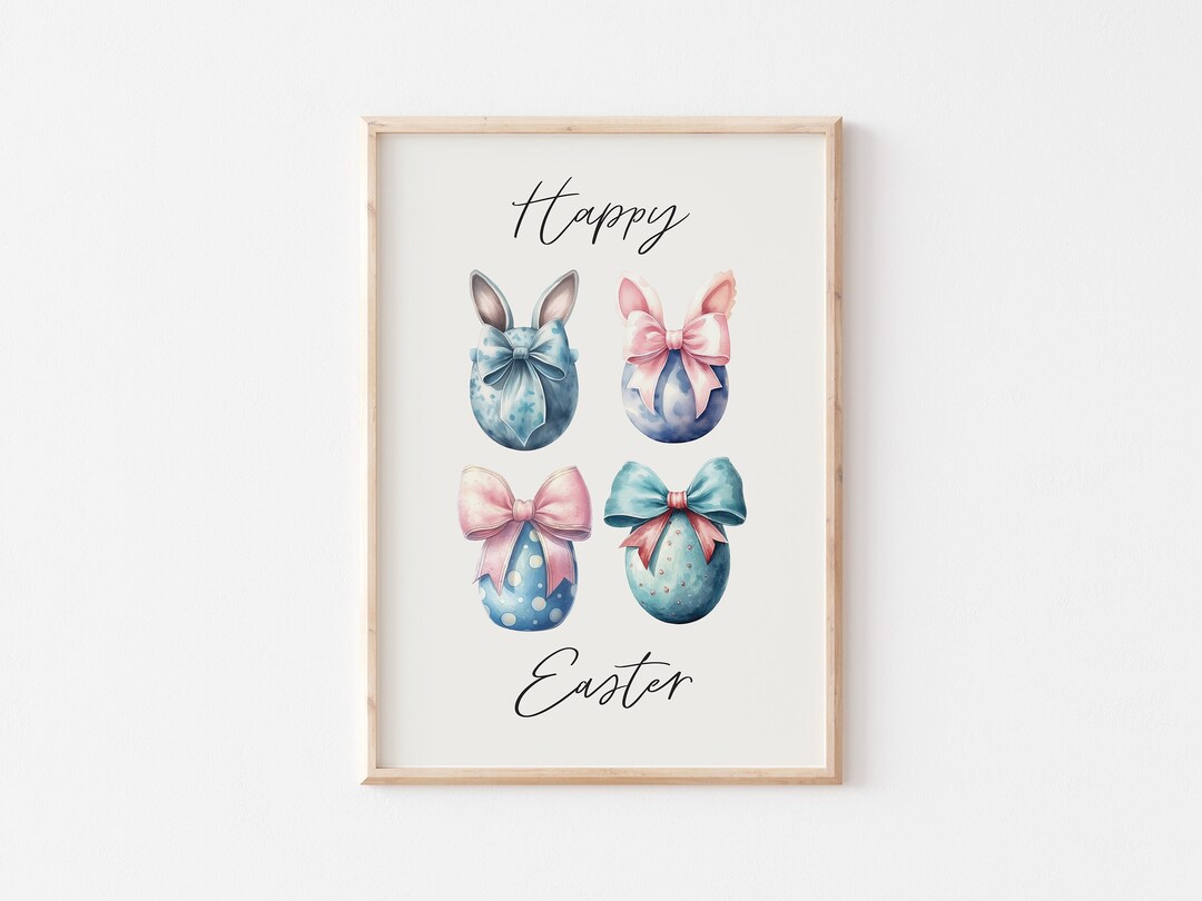 Happy Easter Print, Easter Printable Wall Art, Easter Eggs Art, Easter ...