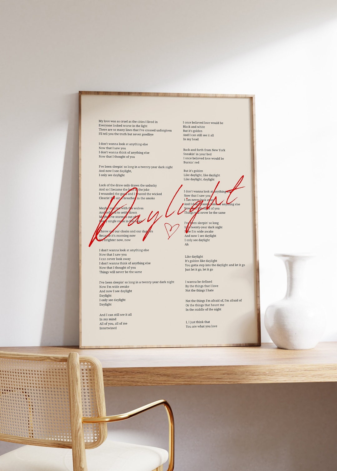 Daylight Song Lyrics Printable Poster, Minimalist Taylor's Version ...
