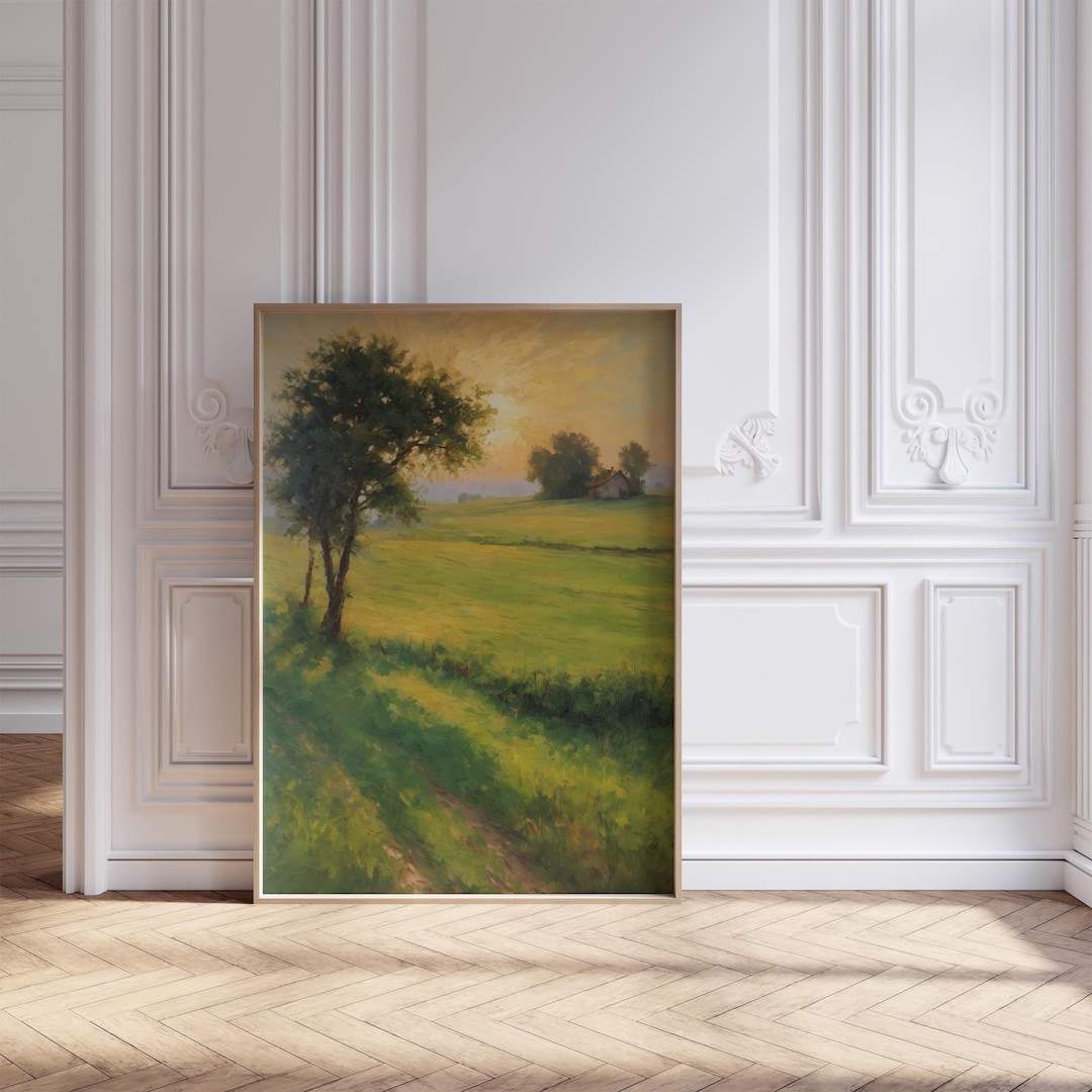Countryside Landscape Print, Printable Rustic Country Painting, Vintage ...
