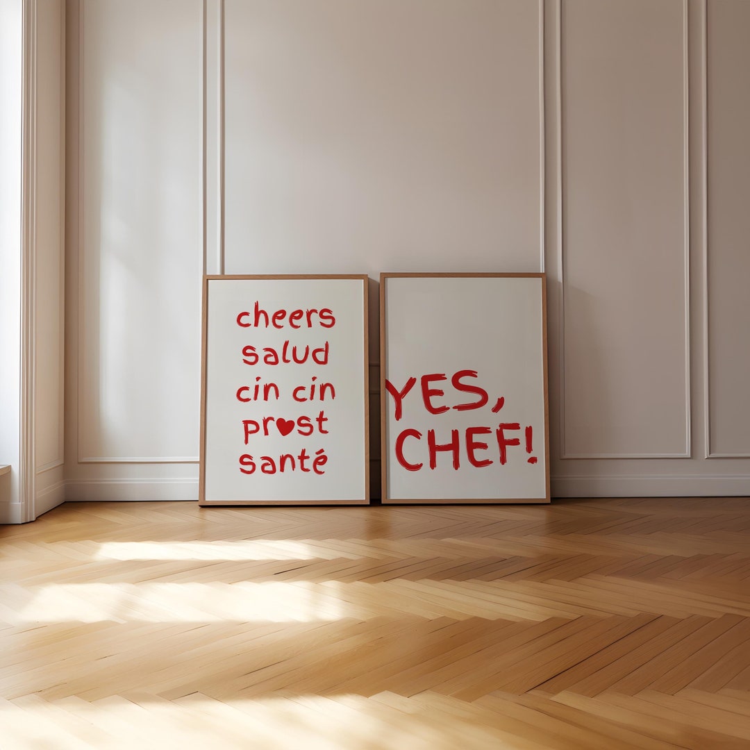 Kitchen Prints Set, Yes Chef Print, Aesthetic Kitchen Decor, Modern ...