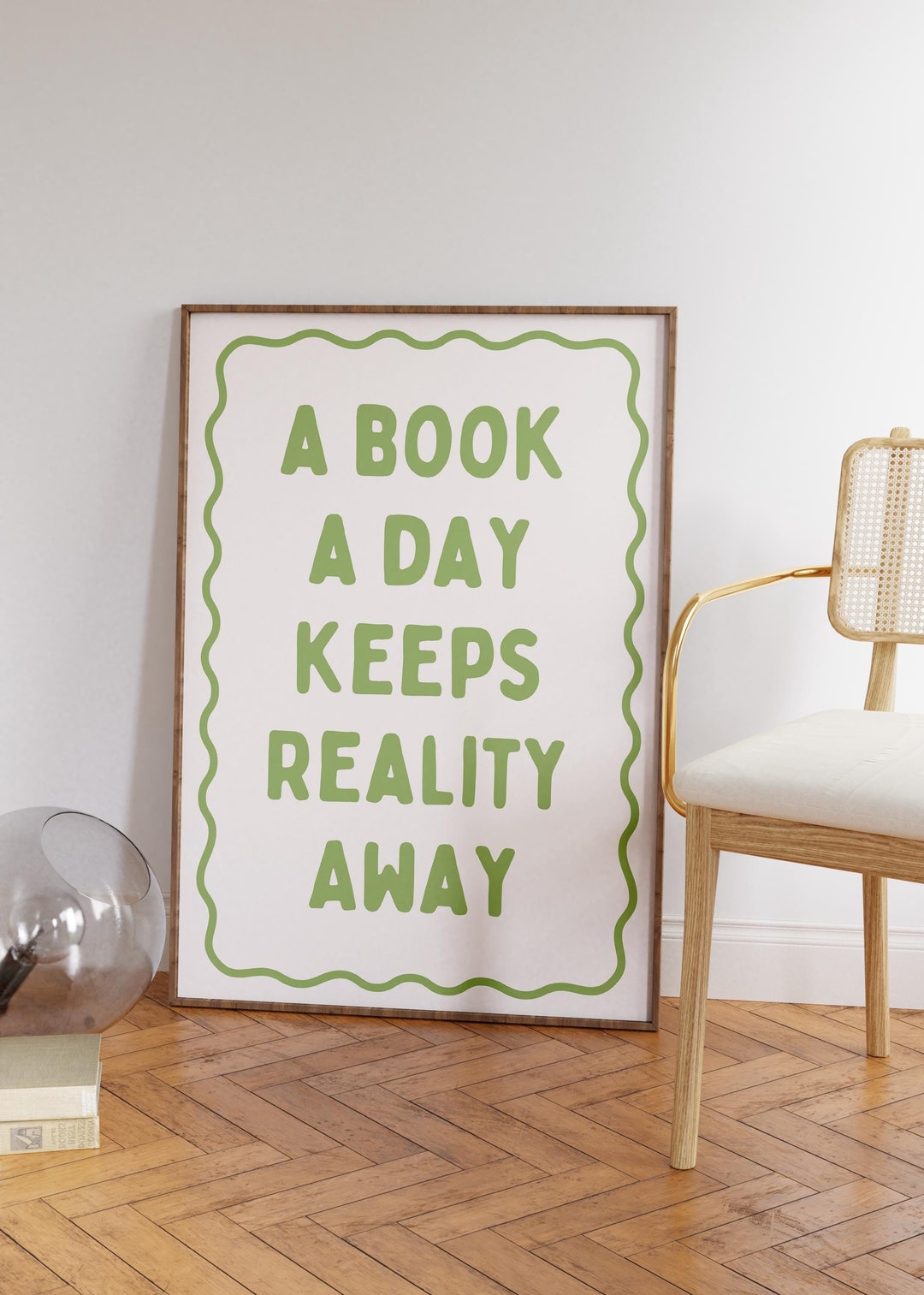 A Book A Day Keeps Reality Away, Funny Bookish Print, Book Lover Wall ...