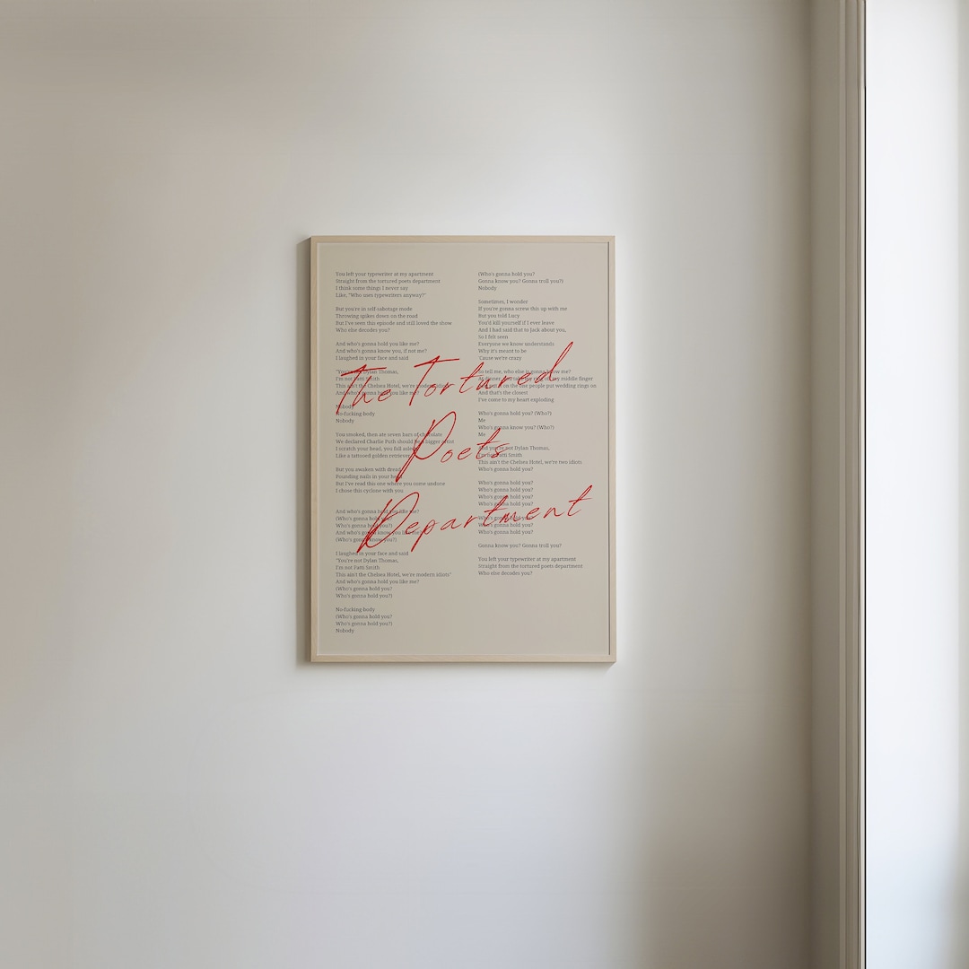 TTPD Song Lyrics Poster, Aesthetic Girly Bedroom Wall Art, Tortured ...