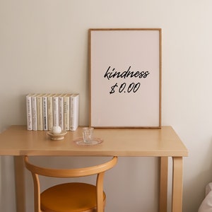 Kindness is Free Print, Kindness 0.00 Print, Retro Typography Poster ...