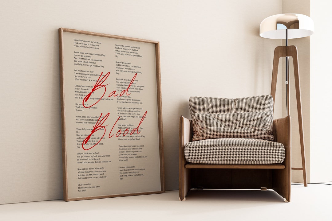 Bad Blood 1989 Song Lyrics Printable Poster, Minimalist Taylor's ...
