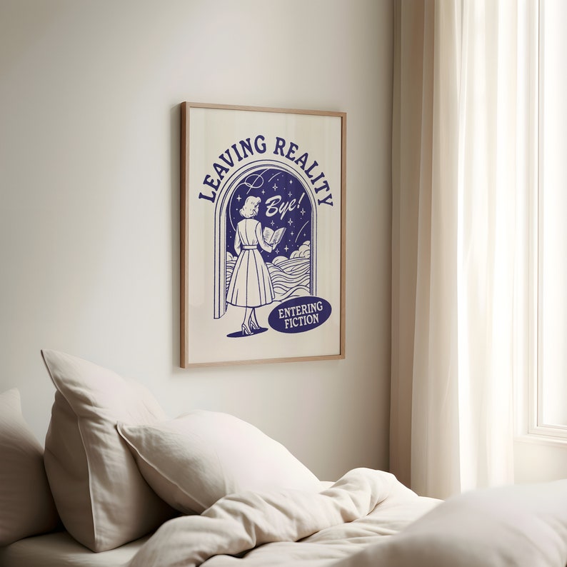 Leaving Reality Entering Fiction, Trendy Vintage Bookish Print, Book ...