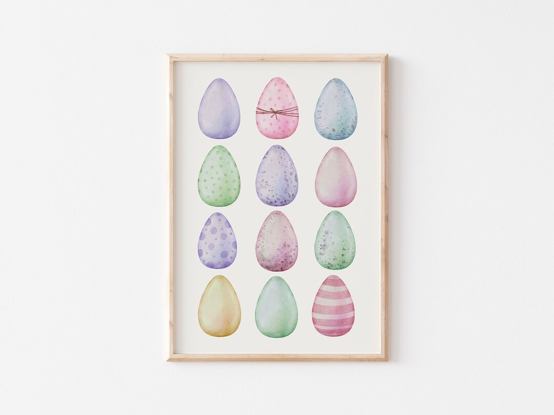 Pastel Easter Eggs Print, Neutral Easter Printable Wall Art, Watercolor ...