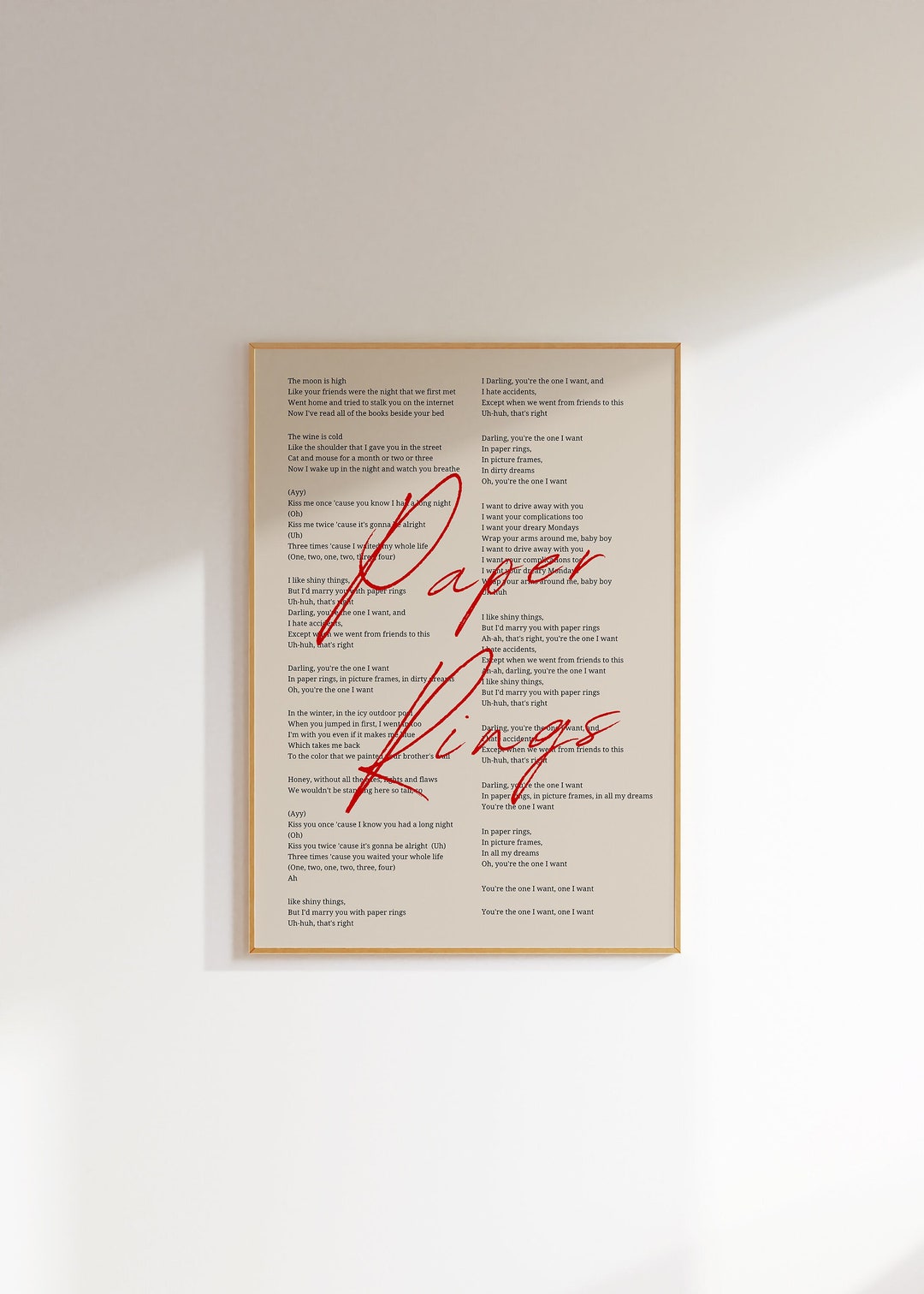 Paper Rings Song Lyrics Printable Poster, Minimalist Taylor's Version ...