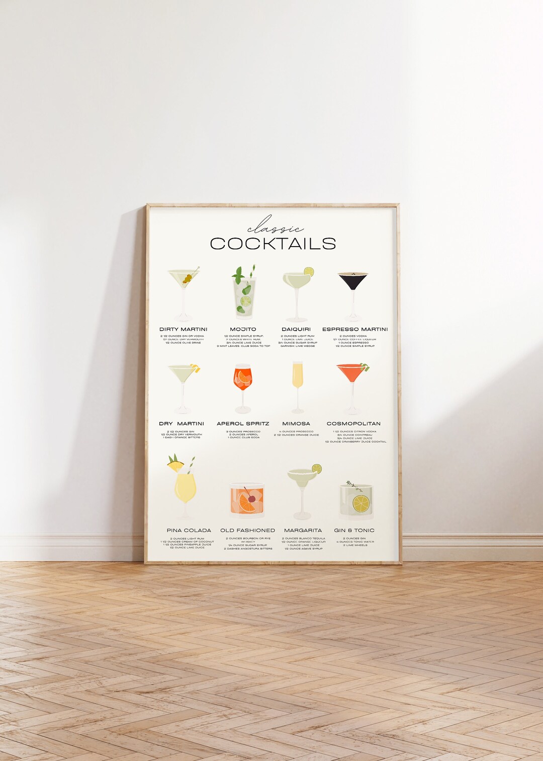 Classic Cocktails Recipe Print, Cocktail Poster, Cocktail Art, Drink Bar Poster, Cocktail Gift ...