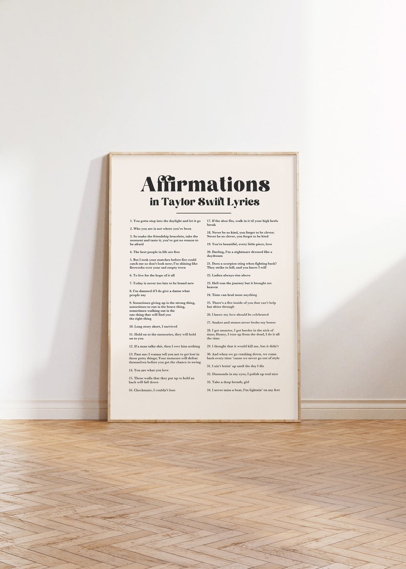Taylor Swift Affirmations Print, Taylor Swift Lyric Print, Taylor Swift ...