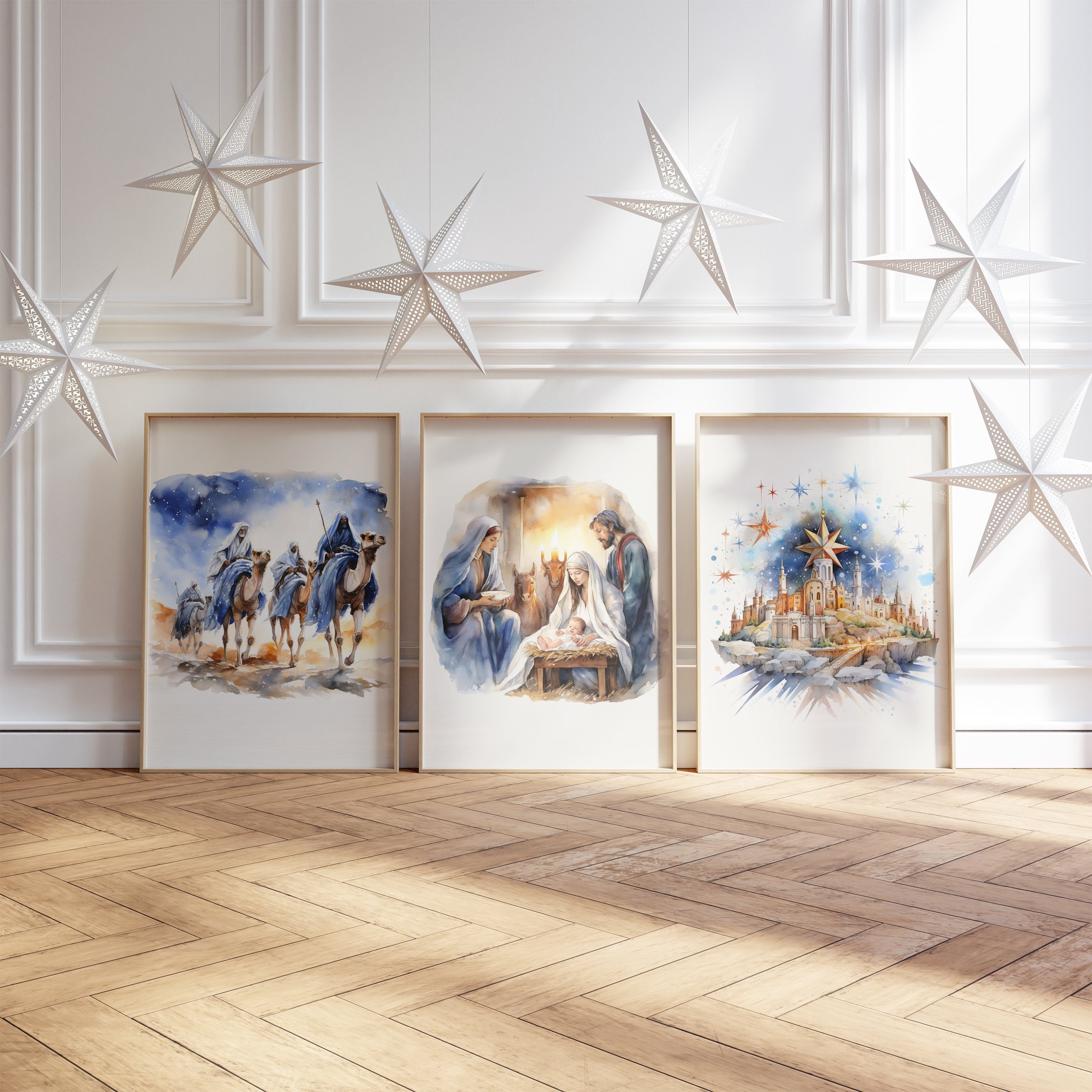 Watercolor Nativity Scene Prints, Set of 3, Christian Art (digital ...