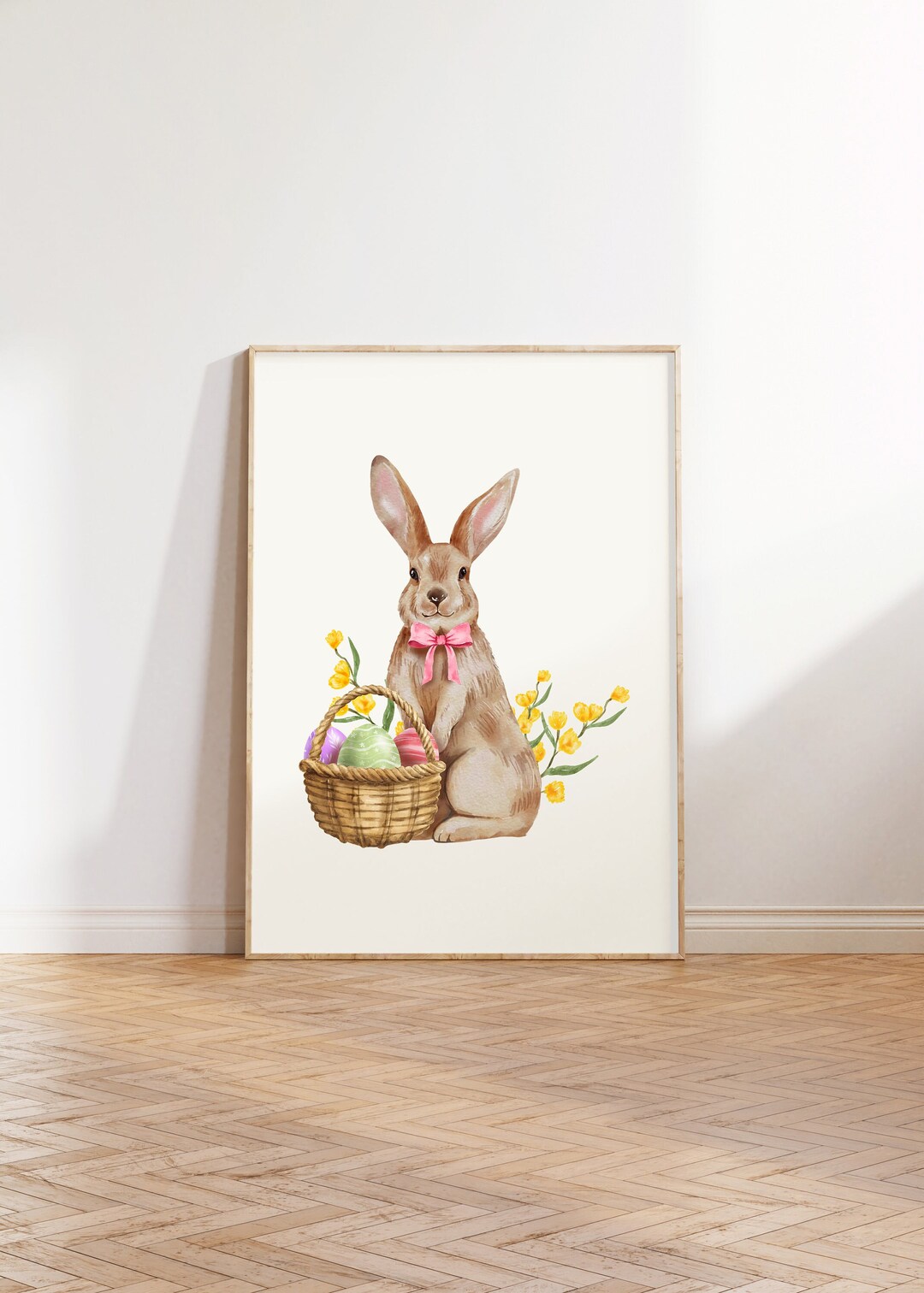 Easter Bunny Art Print, Easter Wall Art, Spring Rabbit Print, Floral ...