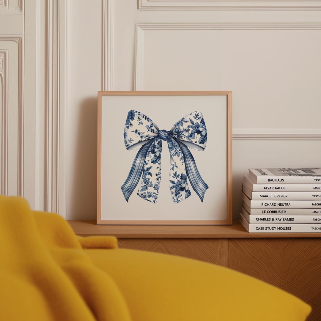 Blue Bow Print, Coquette Prints, Coastal Nursery Wall Art, Blue ...