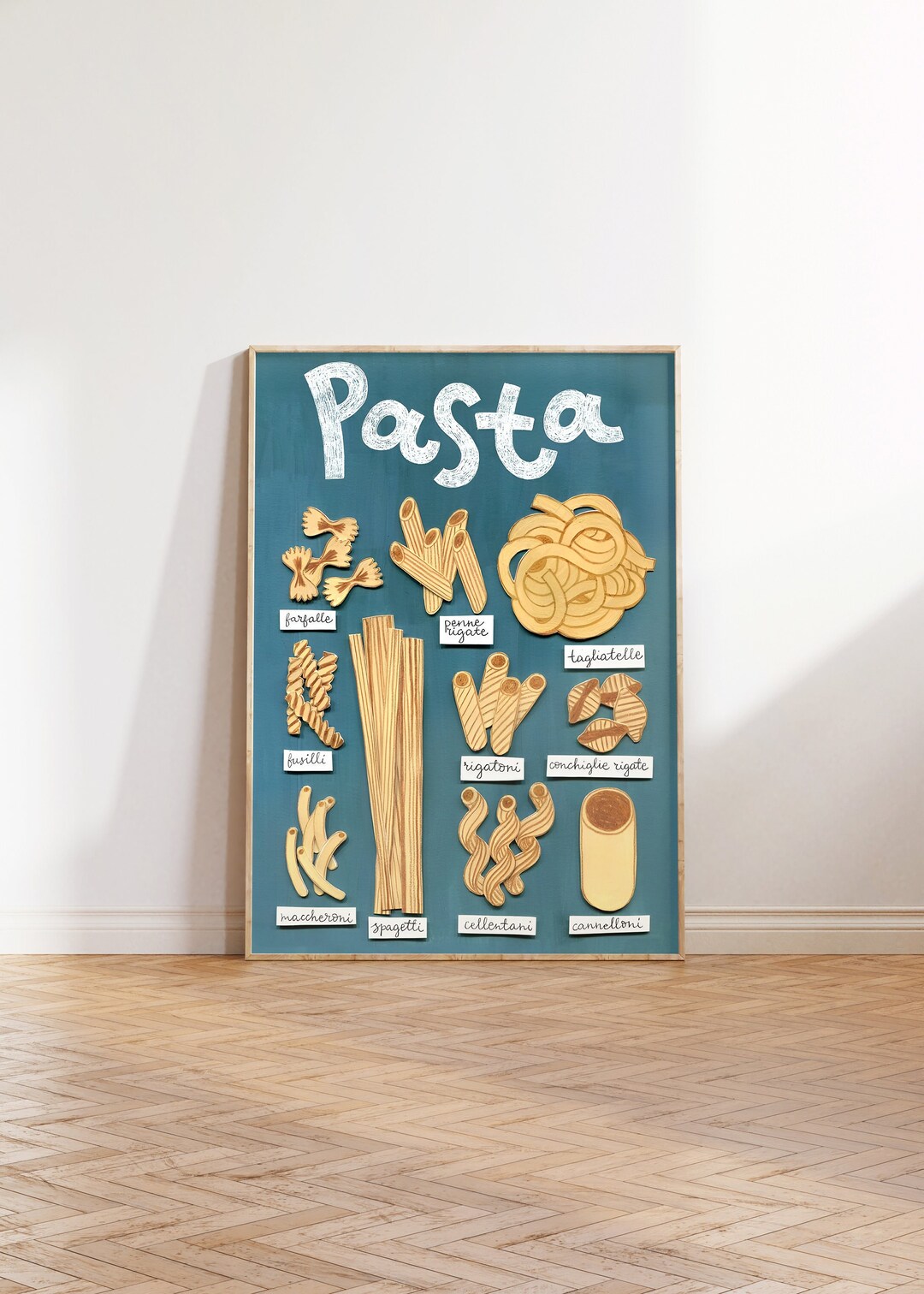 Pasta Guide Art Print, Pasta Types Poster, Pasta Night Print, Italian ...