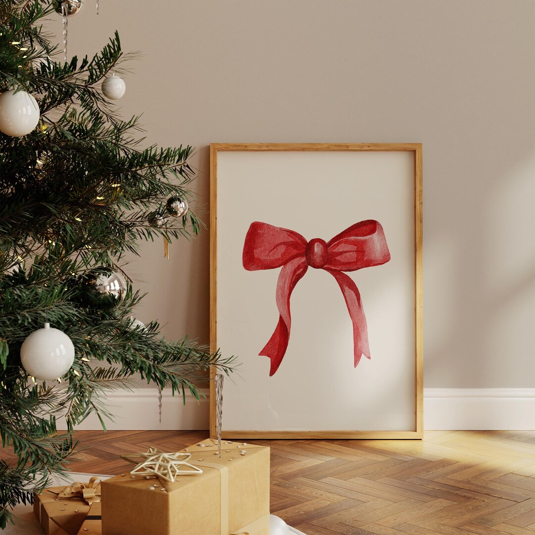 Vintage Red Christmas Bow Print, Christmas Prints, Trendy Christmas ...