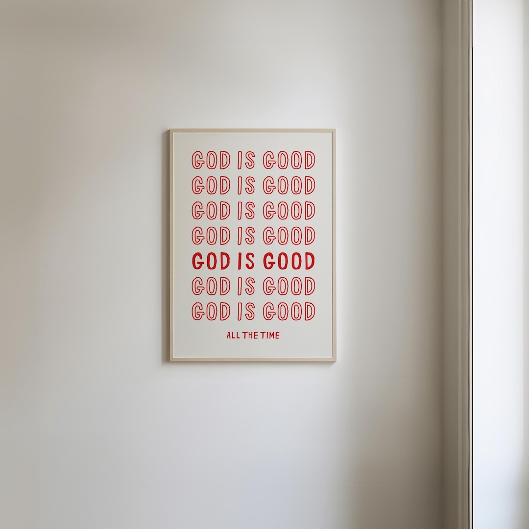 God is Good Print, Bible Verse Prints, Red Christian Wall Art, Modern ...