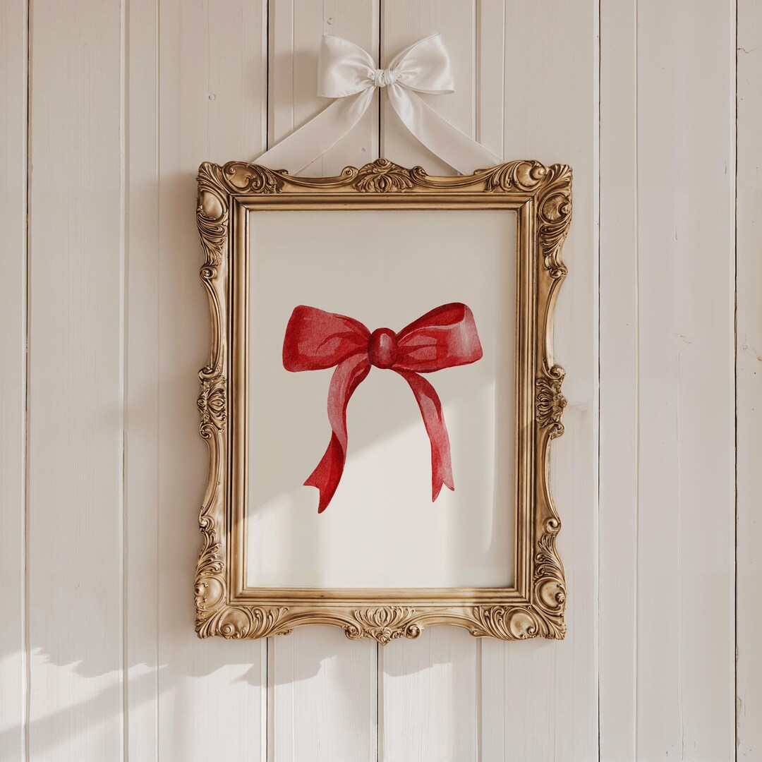 Vintage Red Christmas Bow Print, Christmas Prints, Christmas Printable ...