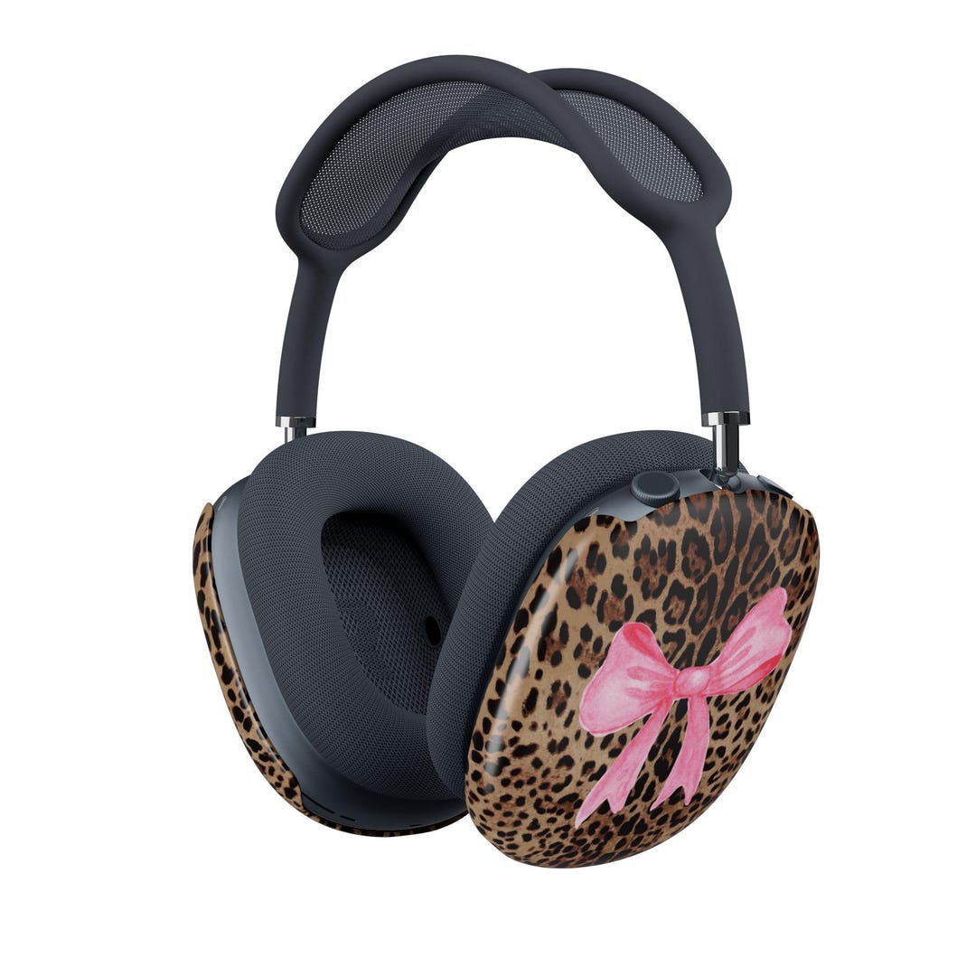 Pink Bow Leopard Print Coquette AirPod Max Cases, Luxury Cheetah Print ...