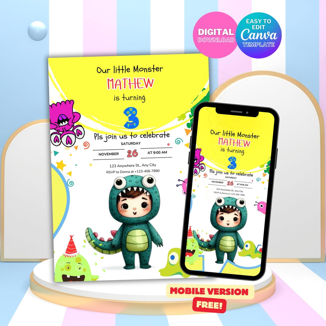 Monster Party, Monster Birthday Invitation , Monster Theme, Monster ...