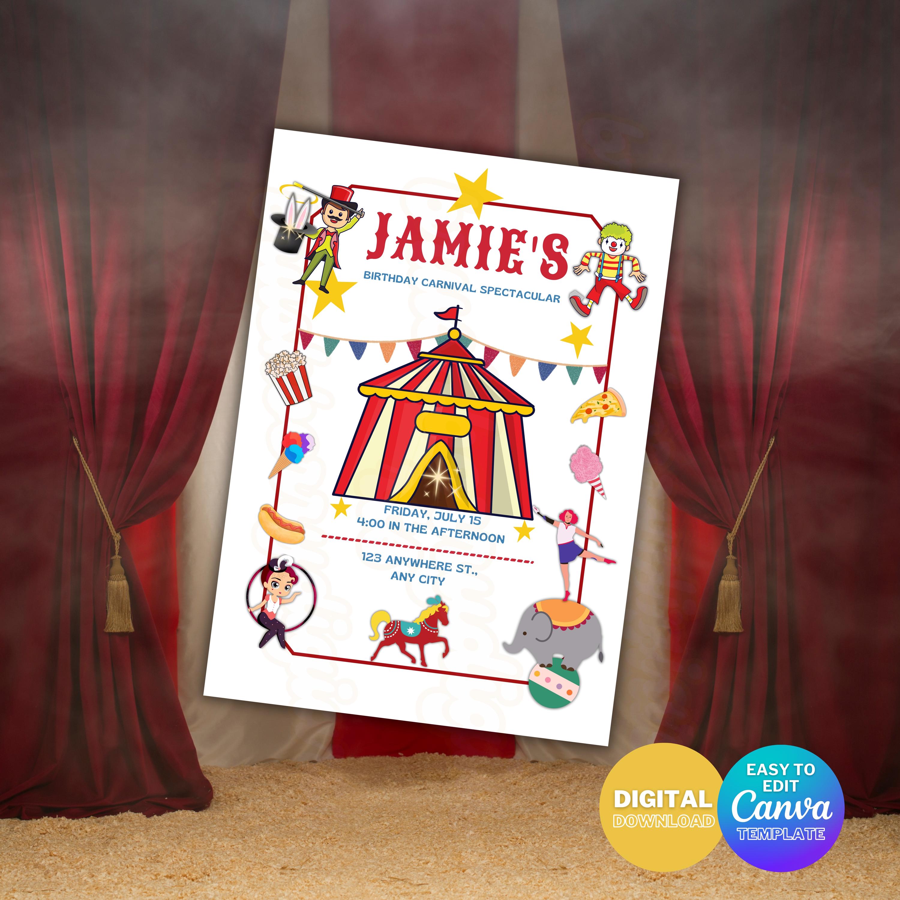 Editable Circus Birthday Invitation, Carnival Theme (digital Download ...