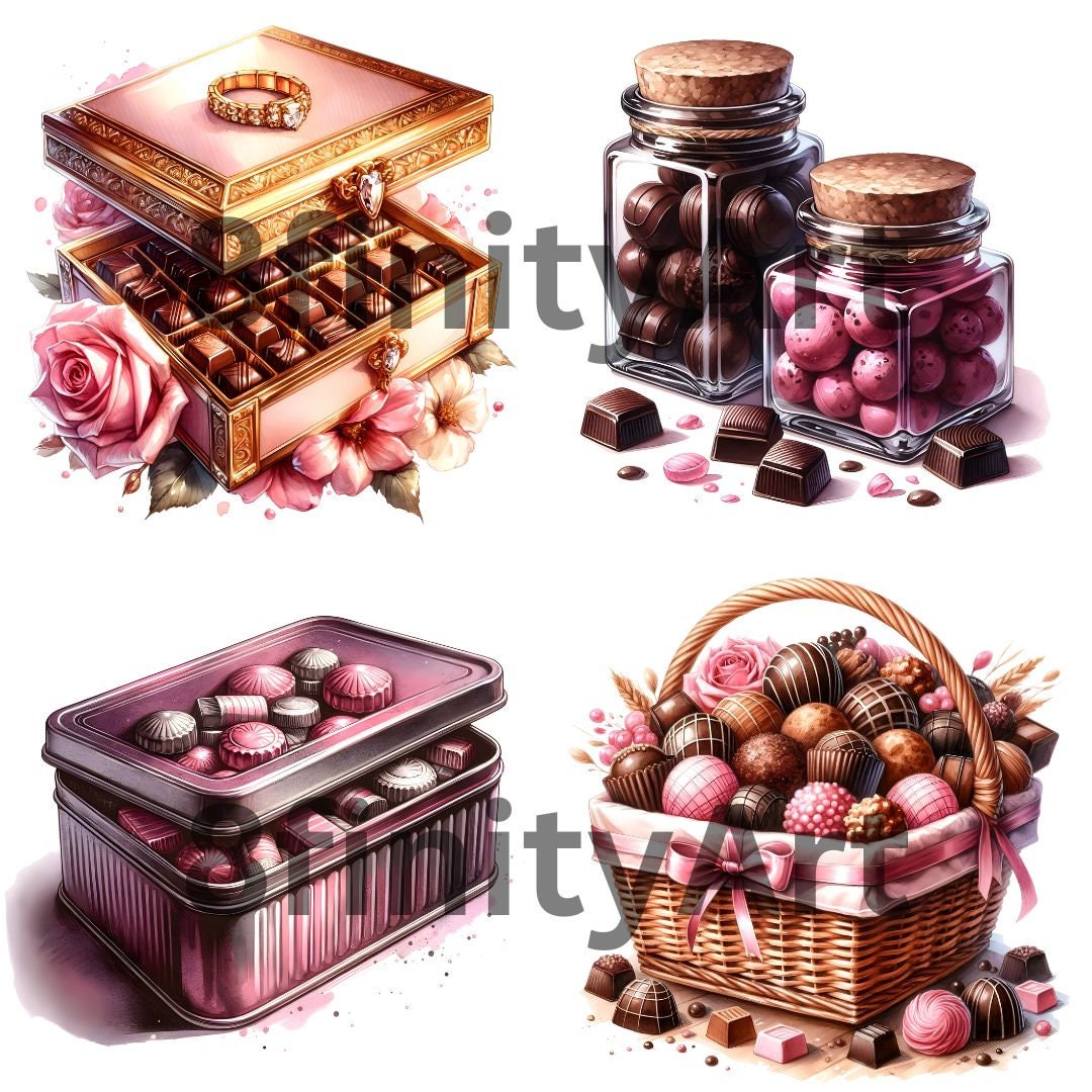 Valentines Day Clipart Bundle PNG Valentine Chocolate Gift Box Digital ...