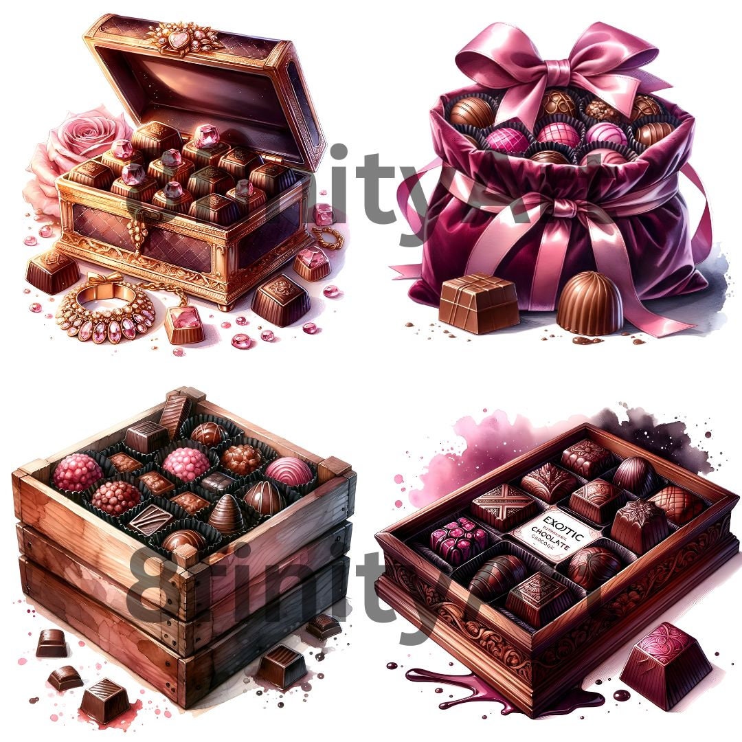 Valentines Day Clipart Bundle PNG Valentine Chocolate Gift Box Digital ...
