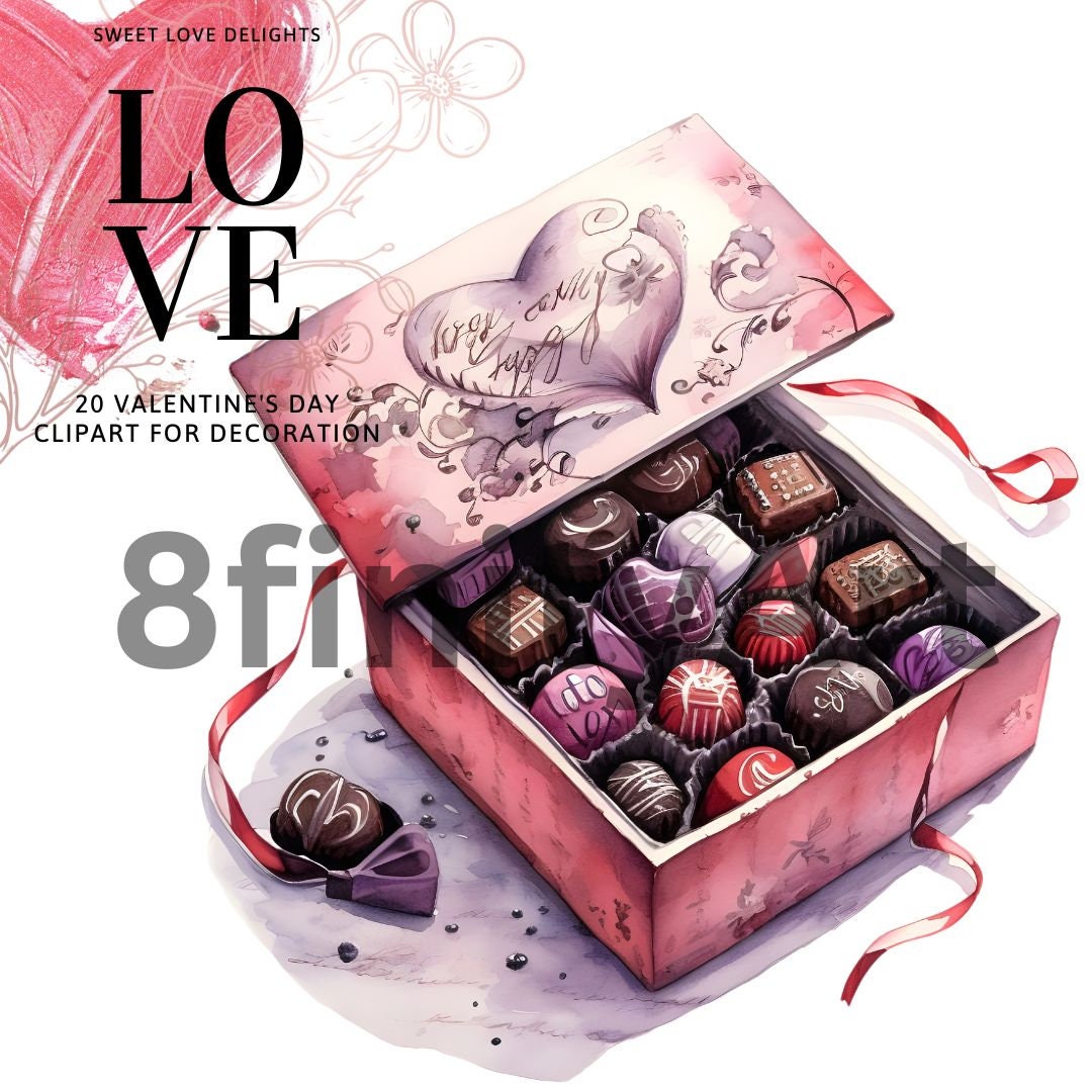 Valentines Day Clipart Bundle PNG Valentine Chocolate Gift Box Digital ...