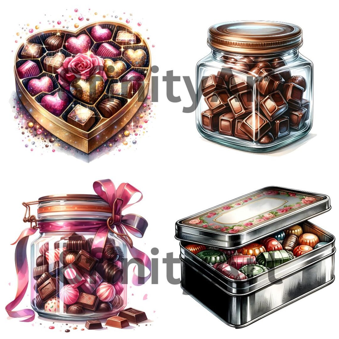Valentines Day Clipart Bundle PNG Valentine Chocolate Gift Box Digital ...