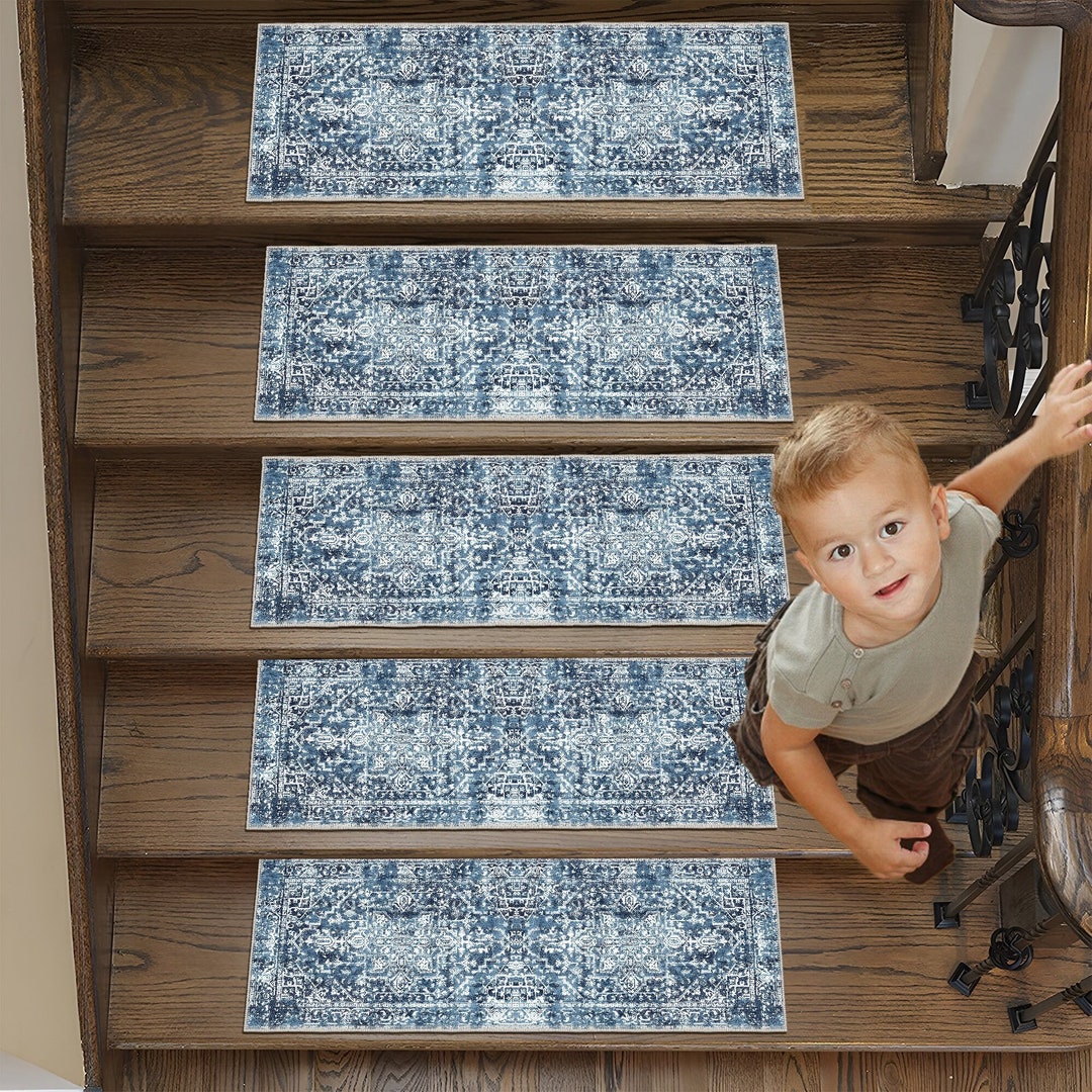 Blue Bohemian Step Rugs, Decorative Stair Rugs, Stair Treads, Stair ...