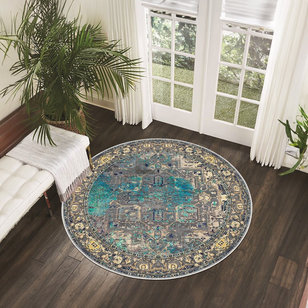 Persian Round Rugvintage Round Rughome Decor Ruground Rugvintage ...