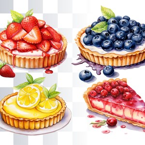8 Sweet Tarts Watercolor Clipart PNG Dessert Art for Creative Delights ...