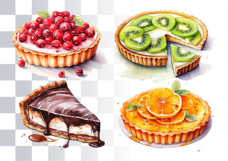 8 Sweet Tarts Watercolor Clipart PNG Dessert Art for Creative Delights ...