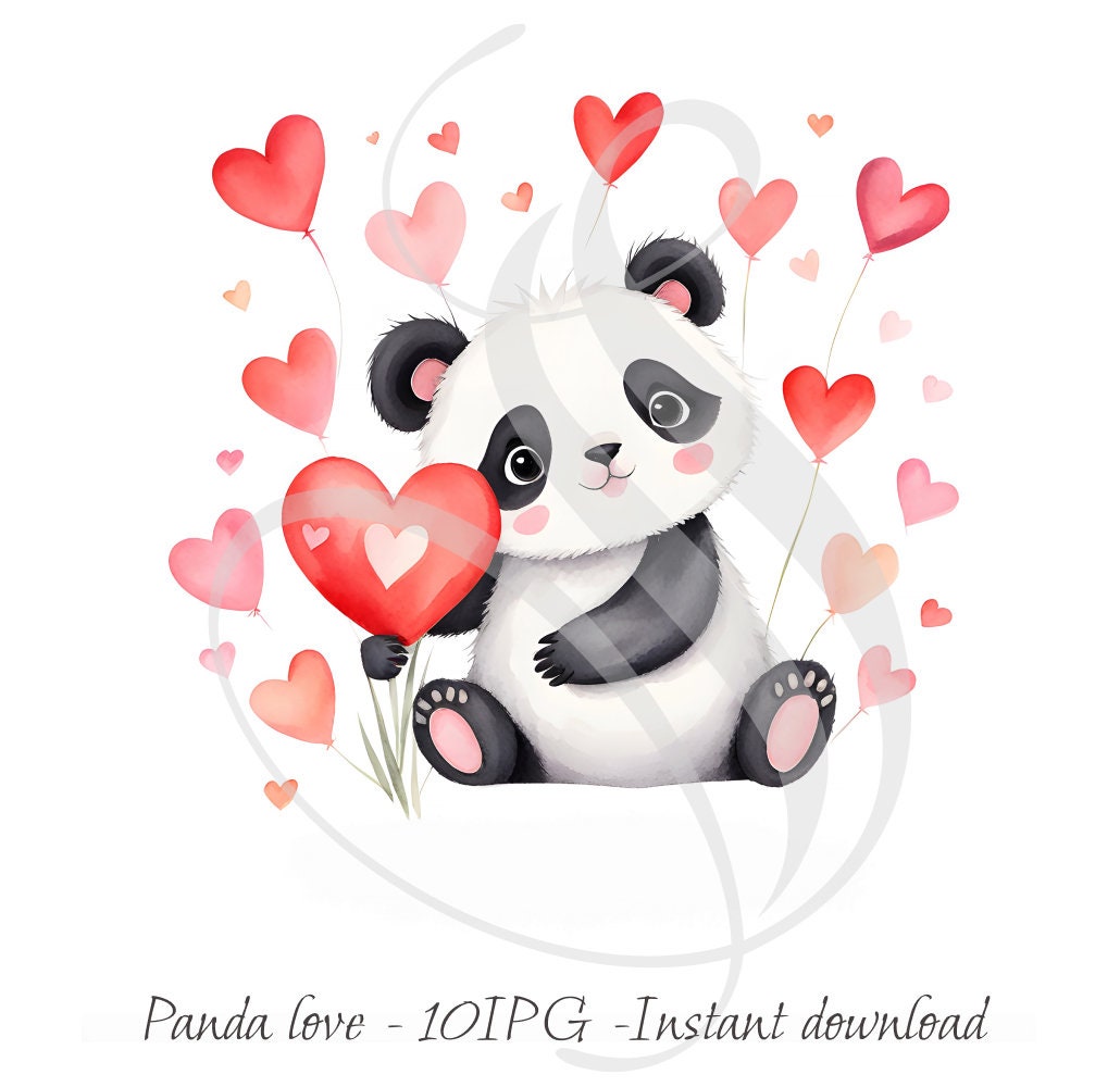 Valentine's Day Panda Clipart Set - 10 JPG Images for Commercial Use - Etsy