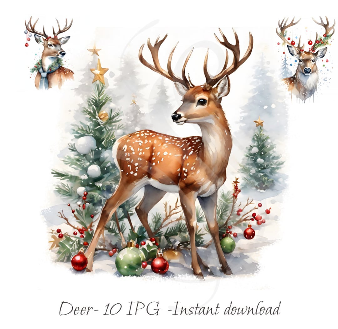Whimsical Christmas Deer Clip Art Bundle 10 High-quality JPG - Etsy Canada