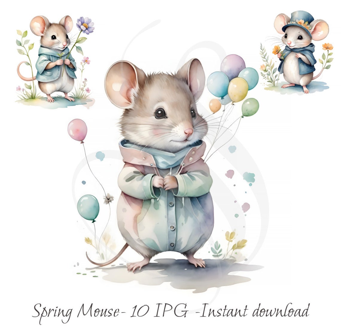 Springtime Delight Clip Art Cute Mouse Illustrations for DIY Crafts and ...