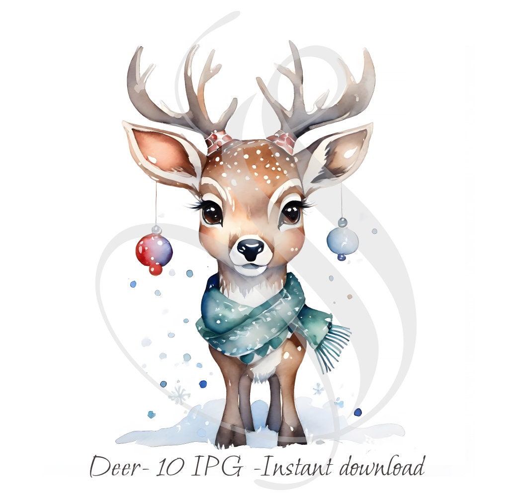 Whimsical Christmas Deer Clip Art Bundle - 10 High-quality JPG Files - Etsy