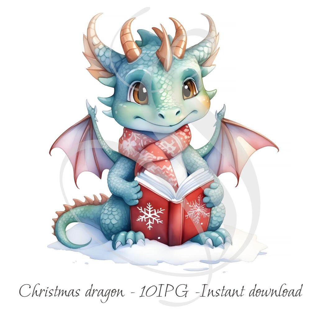 Merry Christmas Dragon Clipart Set 10 High Quality Jpgs, Commercial Use ...
