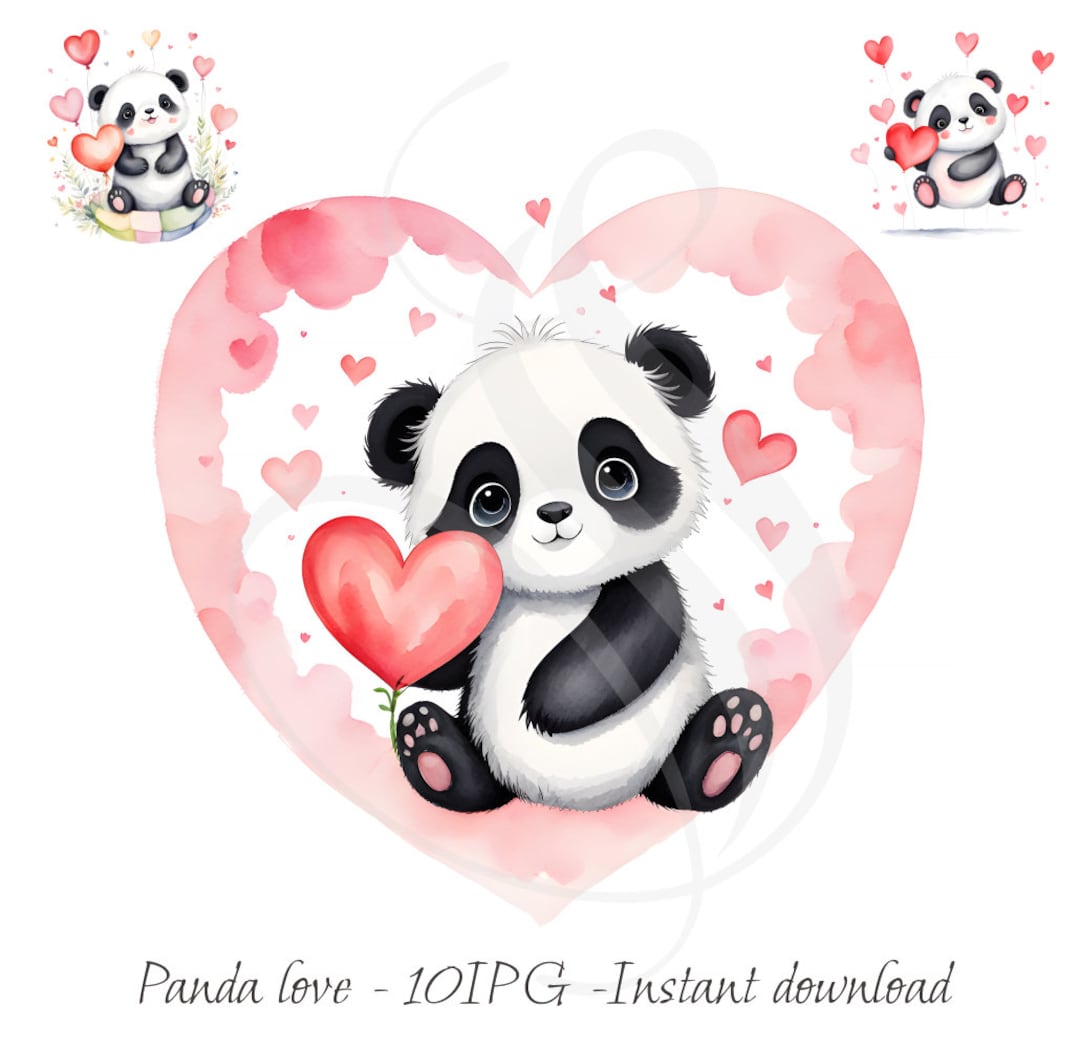 Valentine's Day Panda Clipart Set - 10 JPG Images for Commercial Use - Etsy