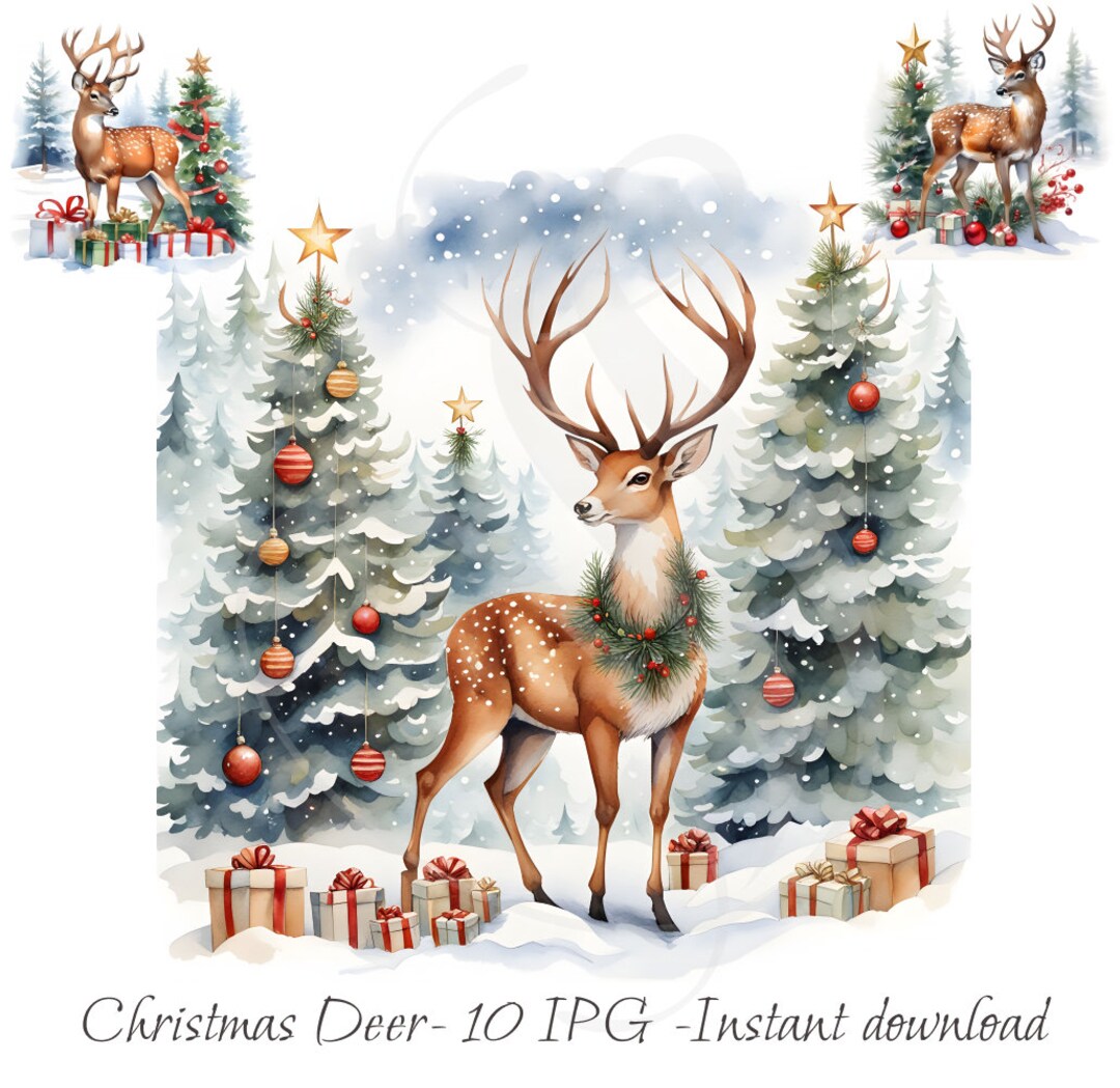 Christmas Deer Clipart Bundle - Instant Download - Digital Decor - 10 ...