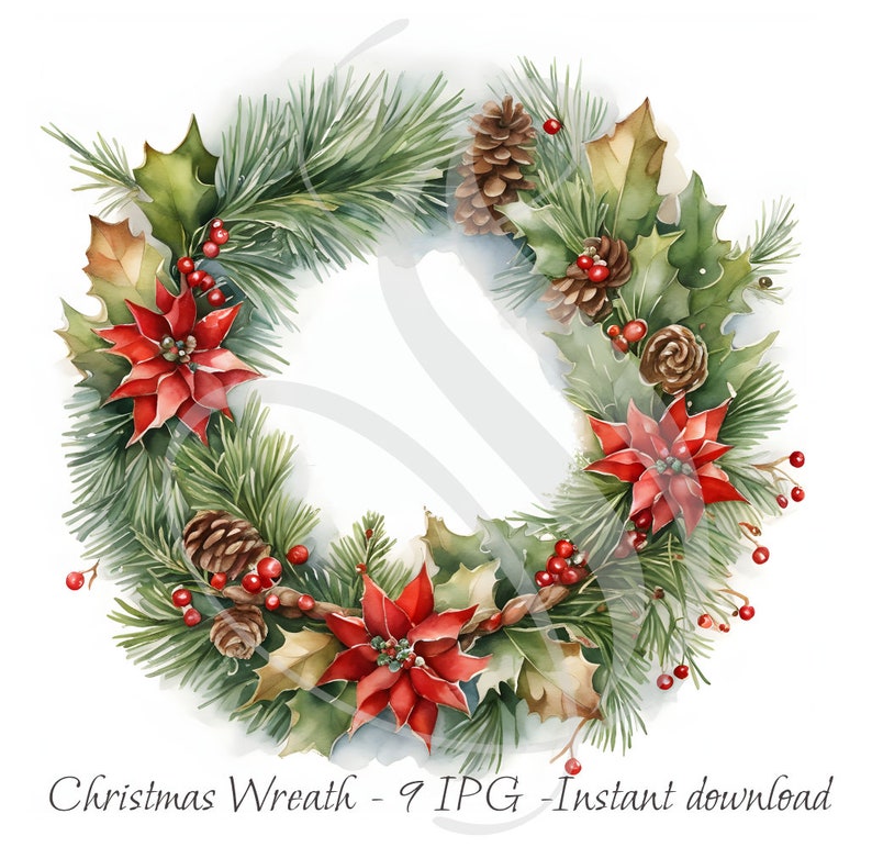 Beautiful Christmas Wreath Clipart Set - Watercolor Winter Clipart for ...