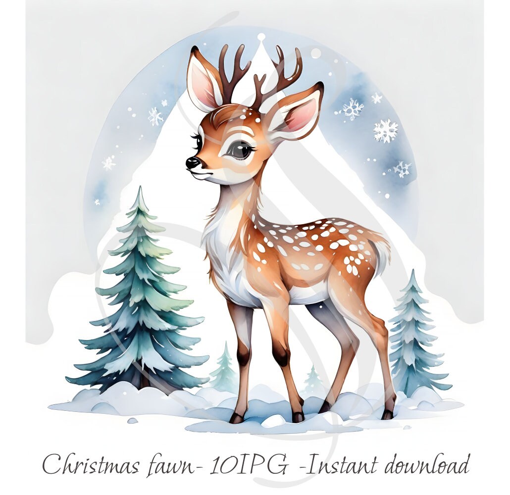 Merry Christmas Fawn Clipart Bundle 10 High Quality Jpgs, Digital ...