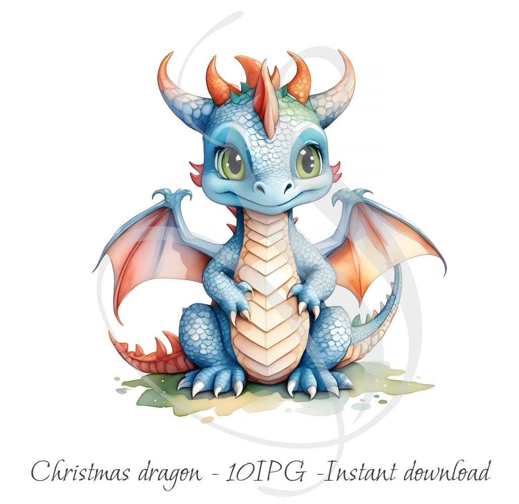 Merry Christmas Dragon Clipart Set - 10 High Quality Jpgs, Commercial ...