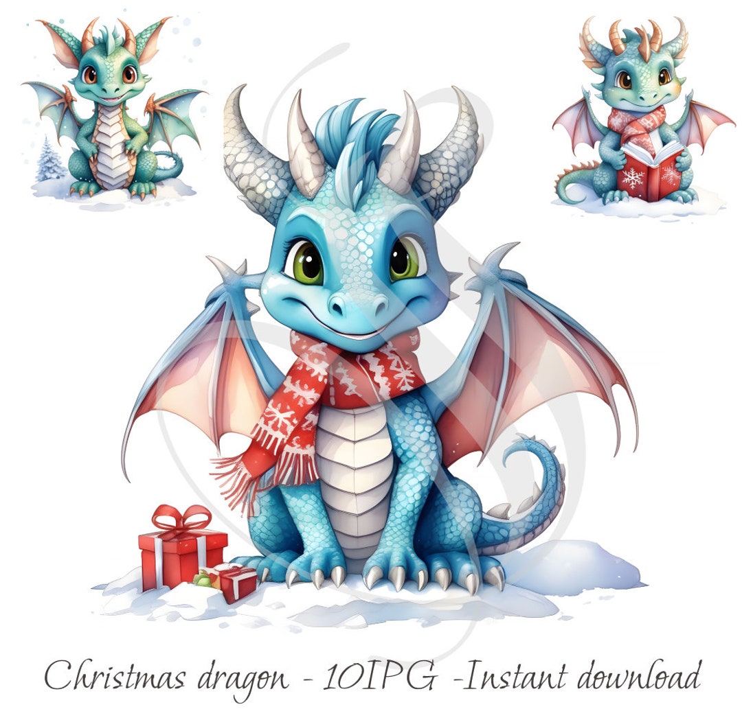 Merry Christmas Dragon Clipart Set - 10 High Quality Jpgs, Commercial ...