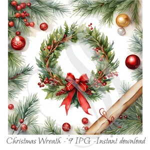 Beautiful Christmas Wreath Clipart Set - Watercolor Winter Clipart for ...