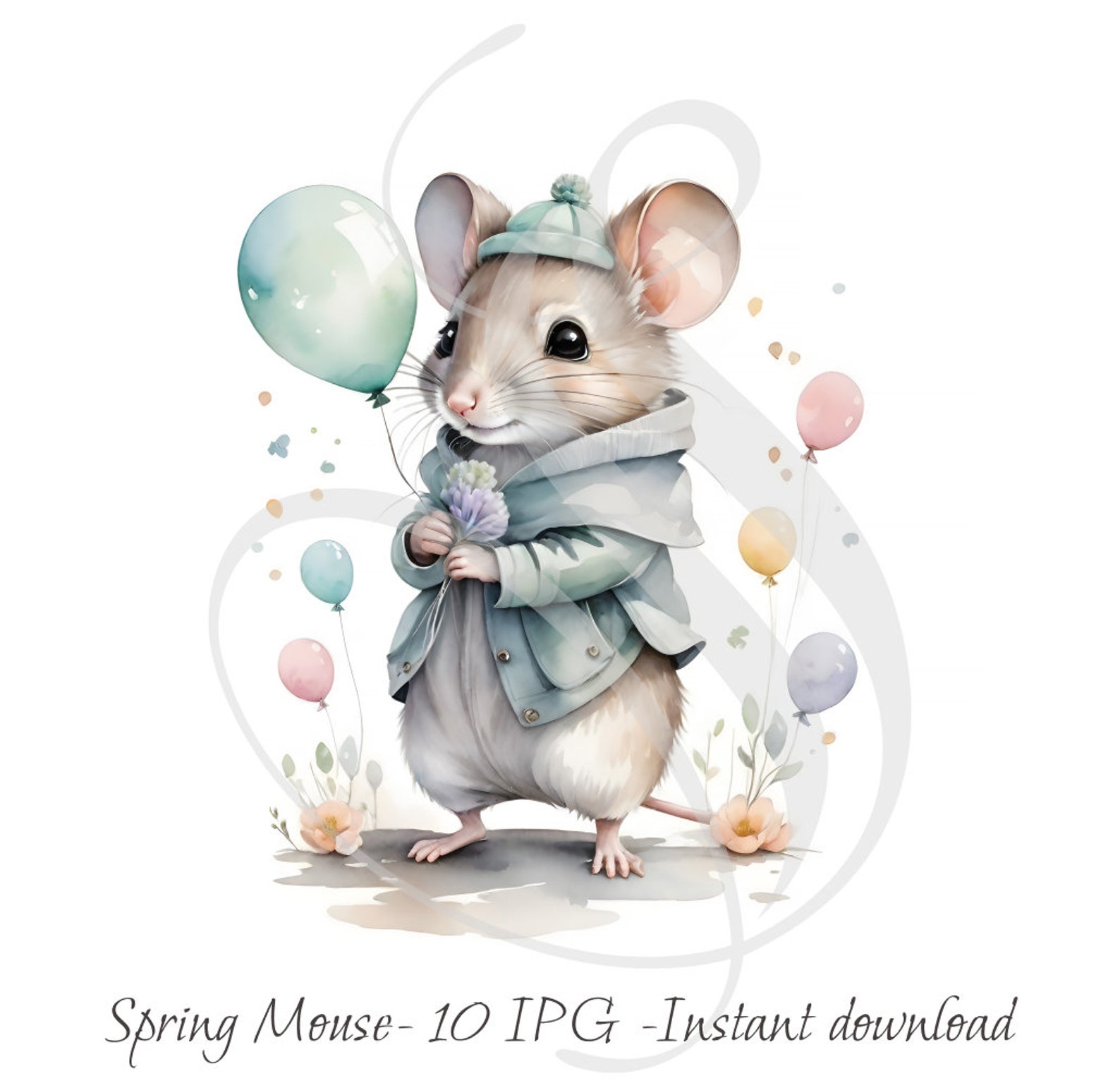 Springtime Delight Clip Art Cute Mouse Illustrations for DIY Crafts and ...