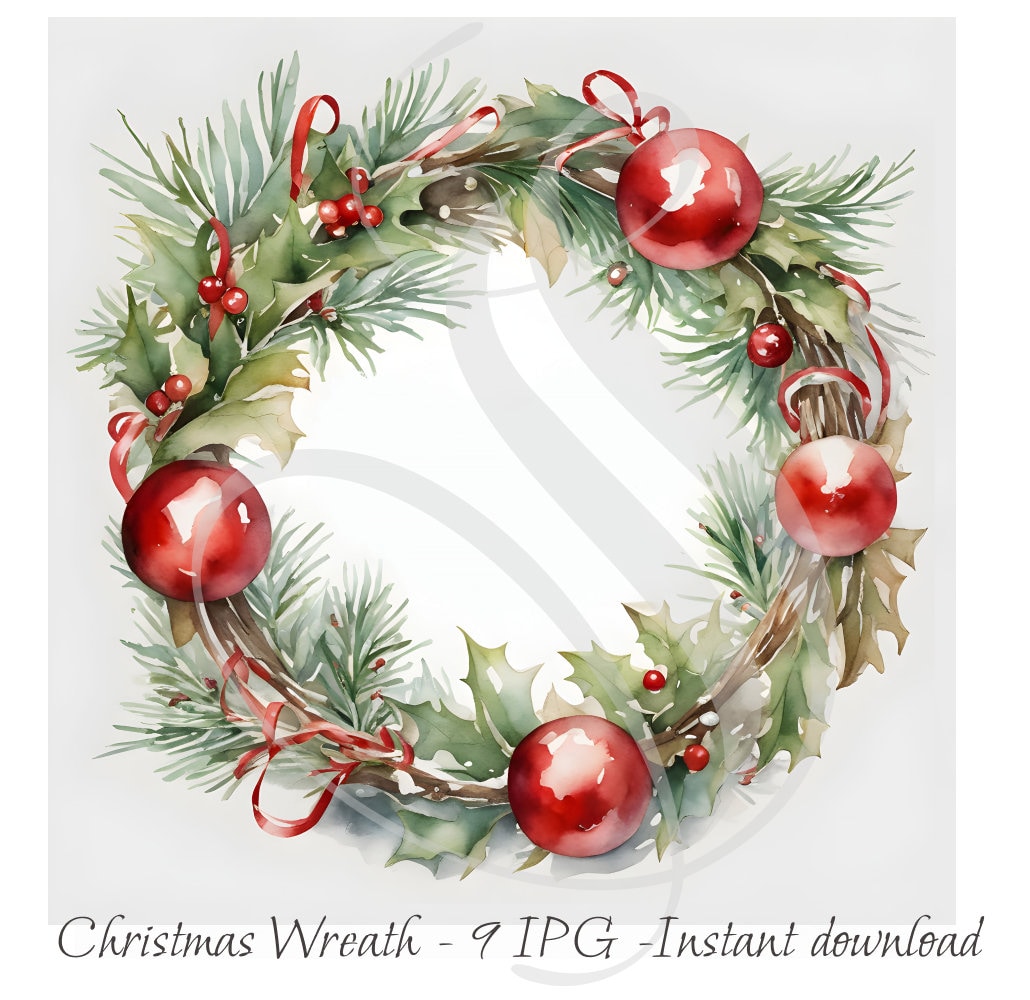 Beautiful Christmas Wreath Clipart Set Watercolor Winter Clipart for ...