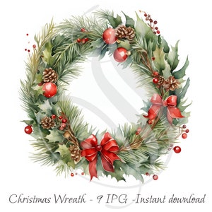 Beautiful Christmas Wreath Clipart Set - Watercolor Winter Clipart for ...